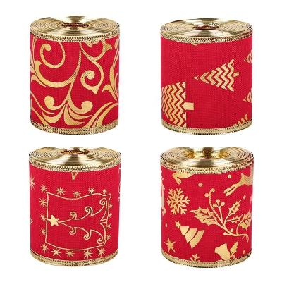China Customized Polyester Wired Edge Ribbon Roll for Christmas Crafts Polyester Material for sale