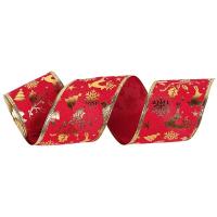 China Customized Polyester Wired Edge Ribbon Roll for Christmas Crafts Polyester Material for sale
