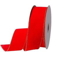 China Velvet Wired Ribbons Gold Trim Wire-Edge Ribbon for Xmas Single Face Style 2.5 Inches for sale