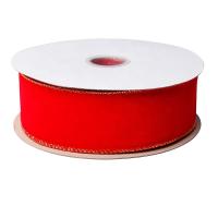 China Velvet Wired Ribbons Gold Trim Wire-Edge Ribbon for Xmas Single Face Style 2.5 Inches for sale