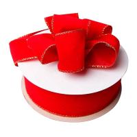 China Velvet Wired Ribbons Gold Trim Wire-Edge Ribbon for Xmas Single Face Style 2.5 Inches for sale