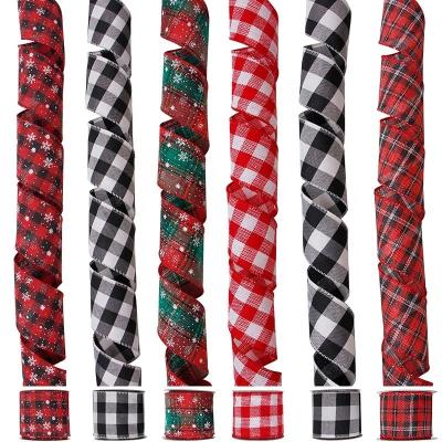 China Customized Christmas Gift Ribbons 2.5 Inch Plaid Burlap Wired for Wreath Decoration for sale