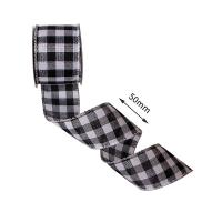 China Customized Christmas Gift Ribbons 2.5 Inch Plaid Burlap Wired for Wreath Decoration for sale