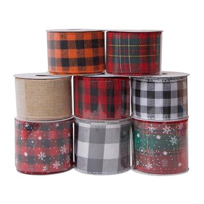 China MSD Christmas Wired Edge Ribbon 2 Inch Printed Burlap Craft Ribbon with Printed Design for sale