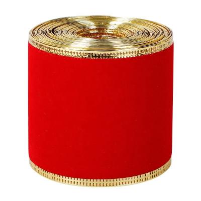 China MSD 63mm Red Christmas Wired Ribbon with Customized Holiday Decoration and Wired Edge for sale