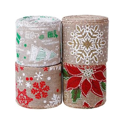 China Single Face Wired Edge Burlap Ribbon MSD Ribbons 2.5 Inch Bulk Christmas Ribbon for sale