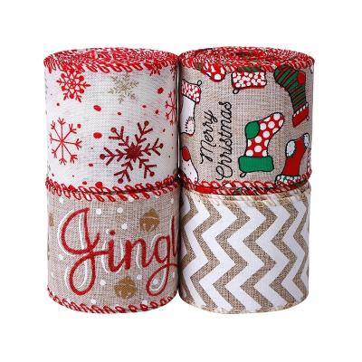 China MSD Holiday Decorations 2.5 Inch Burlap Ribbon for Christmas Occasion Wired Edge for sale