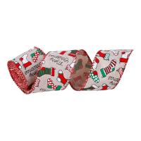 China MSD Holiday Decorations 2.5 Inch Burlap Ribbon for Christmas Occasion Wired Edge for sale