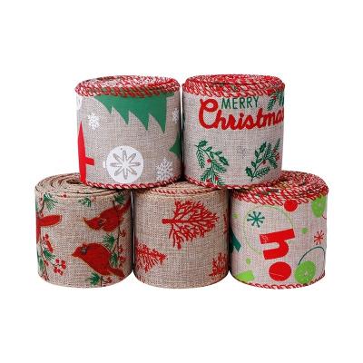 China 2 1/2'' Width Christmas Decoration Wired Edge Ribbons Polyester Fabric Craft Ribbon for sale