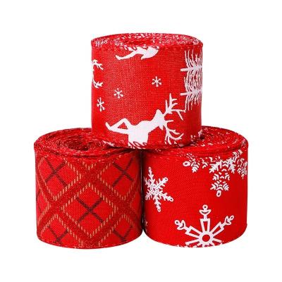 China 2.5 Inch Red Burlap Christmas Wired Edge Ribbons Must-Have for Wreath Bow Decoration for sale