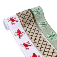 China MSD Ribbons Christmas Printed Wreath 2.5 Inch Burlap Ribbon with Single Face Design for sale