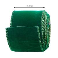 China Printed Velvet Wired Edge Ribbon for Red Green Craft Fabric Wrapping at Christmas Bow for sale