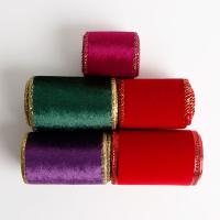 China Printed Velvet Wired Edge Ribbon for Red Green Craft Fabric Wrapping at Christmas Bow for sale