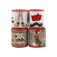 China 2.5 Inch Burlap Christmas Wired Edge Ribbon for Sustainable DIY Xmas Design Decorations for sale