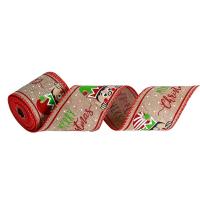 China 2.5 Inch Burlap Christmas Wired Edge Ribbon for Sustainable DIY Xmas Design Decorations for sale
