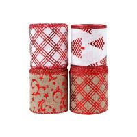 China MSD Company 2.5 Inch White Ribbon with Multi Line Plaid Christmas Ribbon Roll OEM ODM for sale