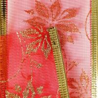 China Christmas Ribbon MSD Red Organza Ribbon With Gold Edge And Christmas Flower Pattern for sale