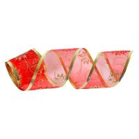 China Christmas Ribbon MSD Red Organza Ribbon With Gold Edge And Christmas Flower Pattern for sale