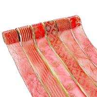 China Christmas Ribbon MSD Red Organza Ribbon With Gold Edge And Christmas Flower Pattern for sale