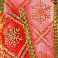 China Wired Gold Edge Ribbon With Snowflake Sequin Christmas Organza Ribbon By The Roll for sale