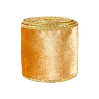 China Wire Edge Velvet Ribbon 6.3 cm Gold Merry Christmas Decoration for Seasonal Packaging for sale