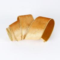 China Wire Edge Velvet Ribbon 6.3 cm Gold Merry Christmas Decoration for Seasonal Packaging for sale