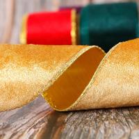 China Wire Edge Velvet Ribbon 6.3 cm Gold Merry Christmas Decoration for Seasonal Packaging for sale