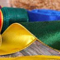 China MSD Ribbon Christmas 2 1/2'' Gold Wire Edge Green Color Velvet Ribbon For Decoration for sale