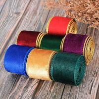 China MSD Ribbon Christmas 2 1/2'' Gold Wire Edge Green Color Velvet Ribbon For Decoration for sale