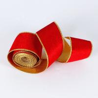 China MSD 6.3 cm Gold Wire Edge Red Color Velvet Ribbon Ideal for Christmas Tree Decoration for sale