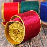 China MSD 6.3 cm Gold Wire Edge Red Color Velvet Ribbon Ideal for Christmas Tree Decoration for sale
