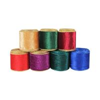 China MSD 6.3 cm Gold Wire Edge Red Color Velvet Ribbon Ideal for Christmas Tree Decoration for sale
