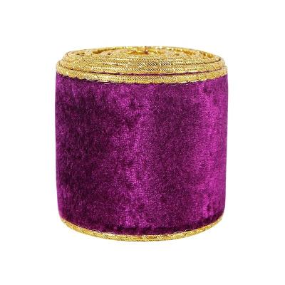 China 6.3 cm Gold Wire Edge Purple Color Velvet Ribbon Rolls for Christmas Gift Decoration for sale