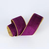 China 6.3 cm Gold Wire Edge Purple Color Velvet Ribbon Rolls for Christmas Gift Decoration for sale