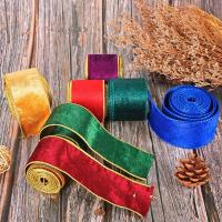 China 6.3 cm Gold Wire Edge Purple Color Velvet Ribbon Rolls for Christmas Gift Decoration for sale