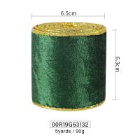 China Christmas Gift Decoration Velvet Ribbon 6.3 cm Golden Wire Edge Green Color 100% Polyester for sale