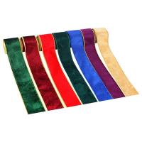 China Christmas Gift Decoration Velvet Ribbon 6.3 cm Golden Wire Edge Green Color 100% Polyester for sale