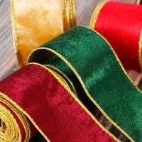 China Single Face MSD Ribbon 6.3 cm Gold Wire Edge Velvet Vintage Christmas Ribbon Merry Christmas 63mm for sale