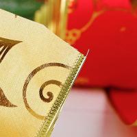 China High Tenacity Golden Wire Edge Satin Ribbon With Gold Christmas Design Gift Decoration for sale