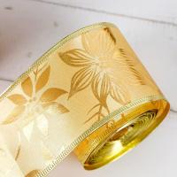 China High Tenacity Golden Wire Edge Satin Ribbon With Gold Christmas Design Gift Decoration for sale