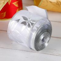 China High Tenacity Golden Wire Edge Satin Ribbon With Gold Christmas Design Gift Decoration for sale