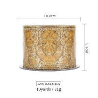 China Christmas Wired Edge Glitter Burlap Ribbon Wire Roll Gold Christmas Design Custom Logo for sale