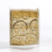 China Christmas Wired Edge Glitter Burlap Ribbon Wire Roll Gold Christmas Design Custom Logo for sale