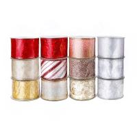 China Christmas Wired Edge Glitter Burlap Ribbon Wire Roll Gold Christmas Design Custom Logo for sale