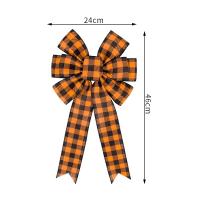 China Floral Style Polyester Ribbon Bows in Orange Plaid for Halloween Day Thanksgiving Day for sale