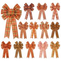 China Floral Style Polyester Ribbon Bows in Orange Plaid for Halloween Day Thanksgiving Day for sale