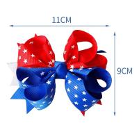 China July 4th Holiday Fashion Hair Clip with White American Flag Ribbon Bow in Blue Style for sale
