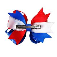 China July 4th Holiday Fashion Hair Clip with White American Flag Ribbon Bow in Blue Style for sale
