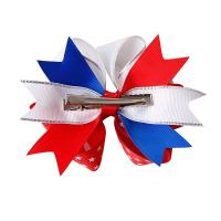 China July 4th Holiday Fashion Hair Clip with White American Flag Ribbon Bow in Blue Style for sale