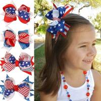 China July 4th Holiday Fashion Hair Clip with White American Flag Ribbon Bow in Blue Style for sale